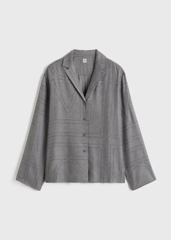 TOTEME Monogram Flannel Pj Top - Smoke Melange