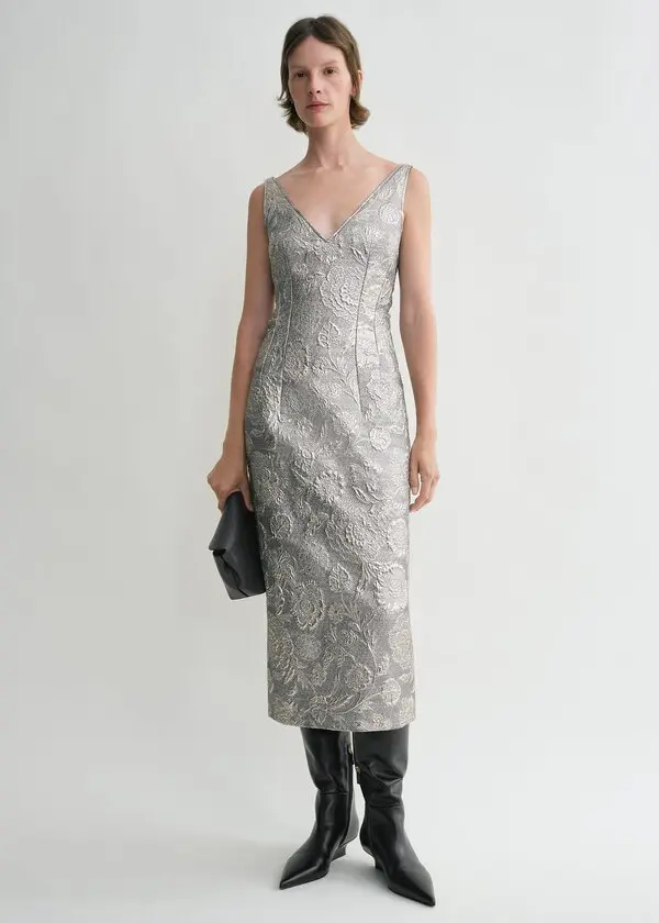 TOTEME V-neck Brocade Midi Dress