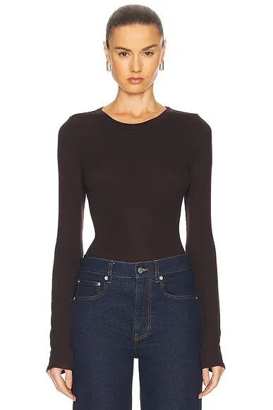 Enza Costa Silk Knit Long Sleeve Crewneck Top - Brown
