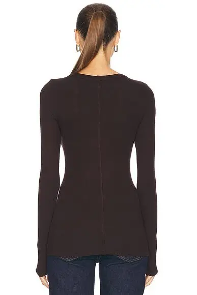 Enza Costa Silk Knit Long Sleeve Crewneck Top - Brown