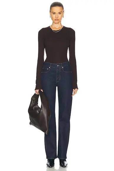 Enza Costa Silk Knit Long Sleeve Crewneck Top - Brown
