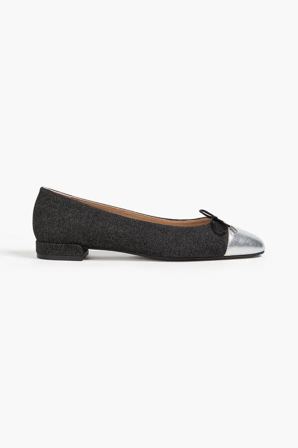 STUART WEITZMAN Metallic Leather-trimmed Denim Ballet Flats