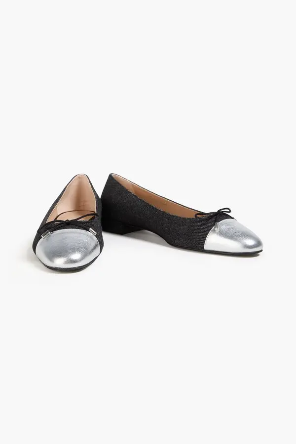 STUART WEITZMAN Metallic Leather-trimmed Denim Ballet Flats