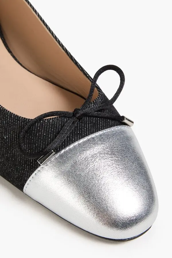 STUART WEITZMAN Metallic Leather-trimmed Denim Ballet Flats