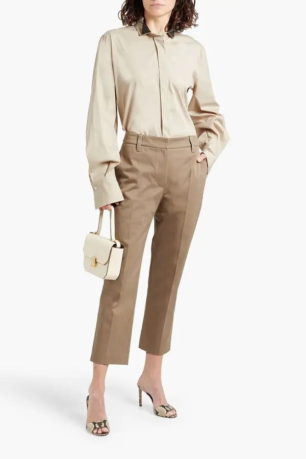 Brunello Cucinelli Cropped Cotton-twill Pants - Sand