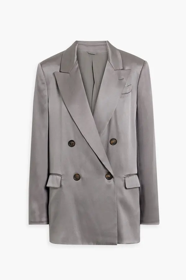 Brunello Cucinelli Double-breasted Silk-satin Blazer - Gray