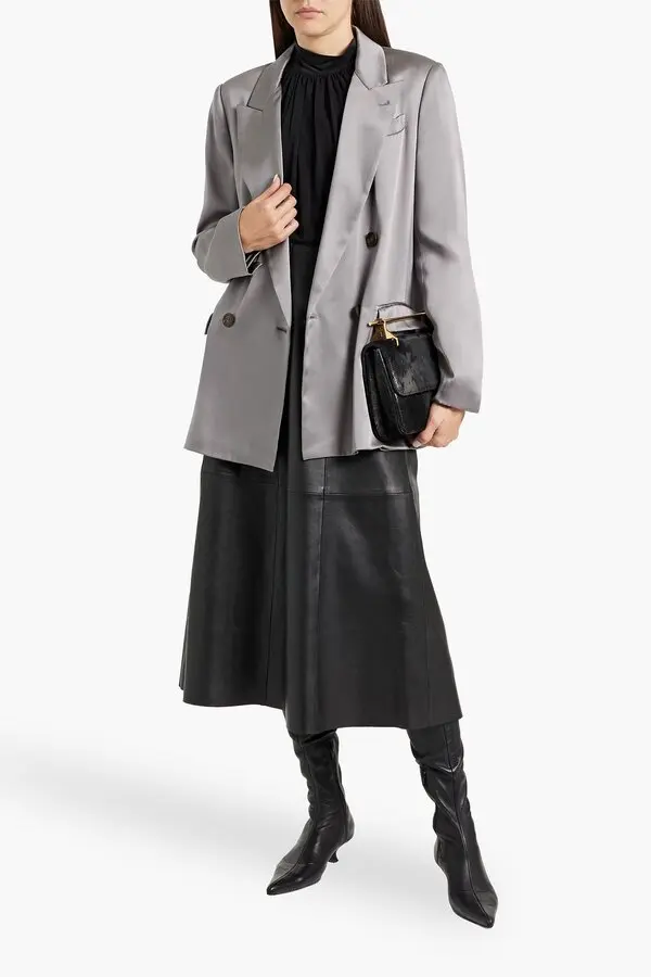 Brunello Cucinelli Double-breasted Silk-satin Blazer - Gray