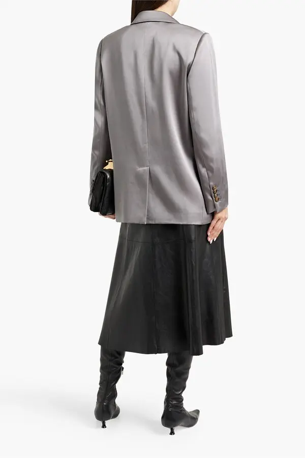 Brunello Cucinelli Double-breasted Silk-satin Blazer - Gray