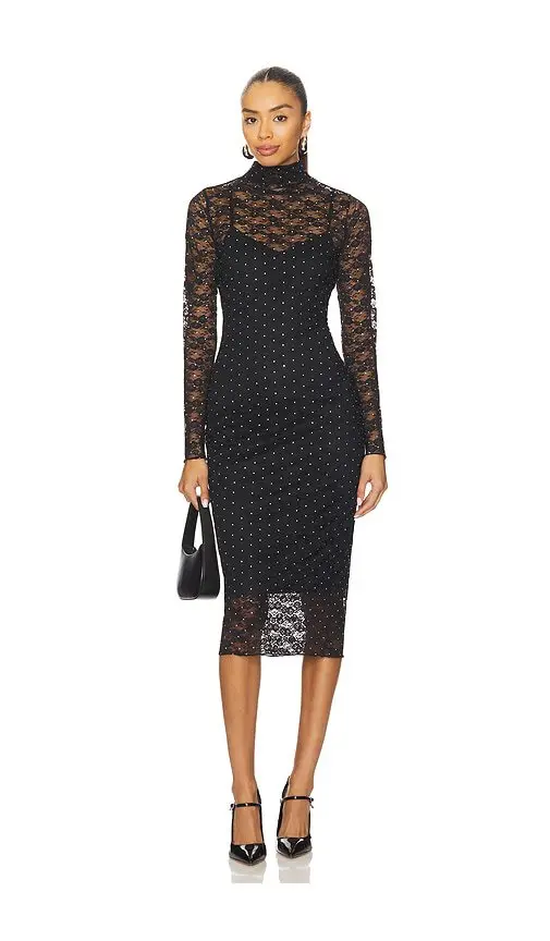 Steve Madden Women's Vivienne Mock Neck Lace Dress - Black - S