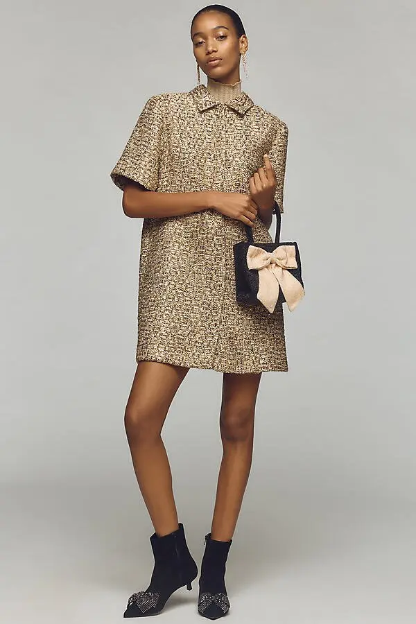 Sunday In Brooklyn Textured Shine Mini Shirt Dress In Gold - 27% Off |  Editorialist
