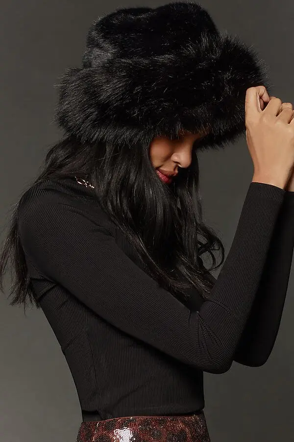 Anthropologie Faux-Fur Hat In Black - 27% Off | Editorialist display picture 1