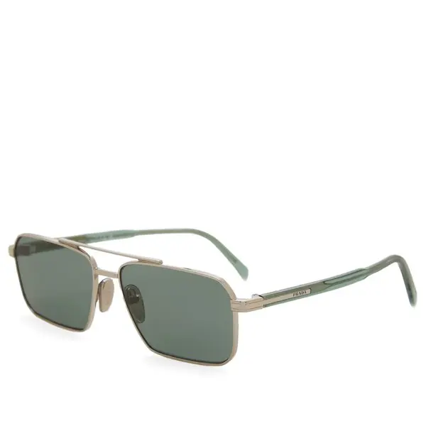 Prada Silver and Green Sunglasses Prada 62VS66 Silver Pale Green Polarized Metal Aviator Logo  main image 3