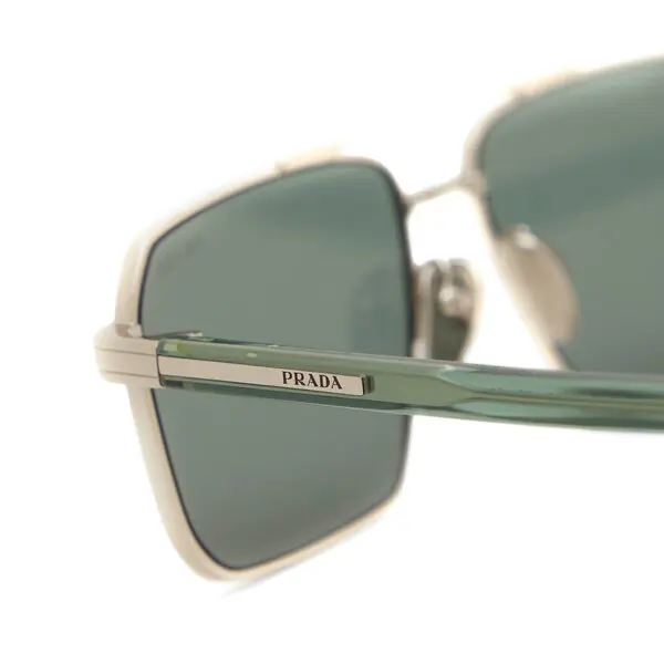 Prada Rectangle Double Bridge Sunglasses In Silver/Petrol  display picture 1