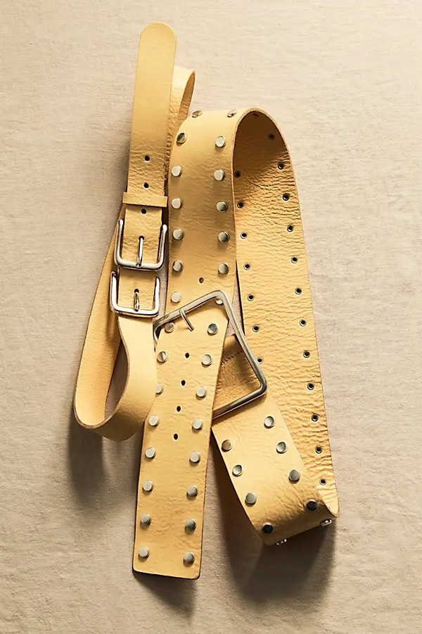 Free People Studded Leather Hip Belt - Banana Cream