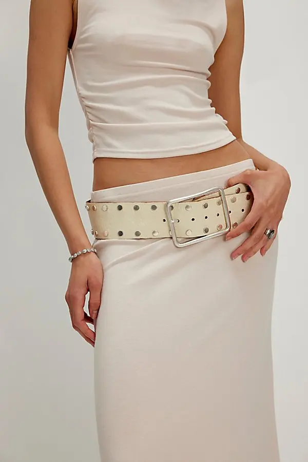 Free People Studded Leather Hip Belt - Mineral