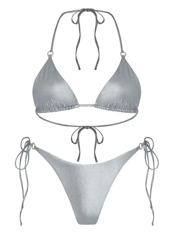 LET'S SWIM Metallic Bikini Bottom - Silver