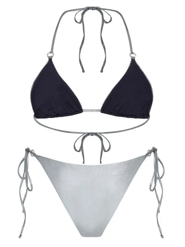 LET'S SWIM Metallic Bikini Bottom - Silver
