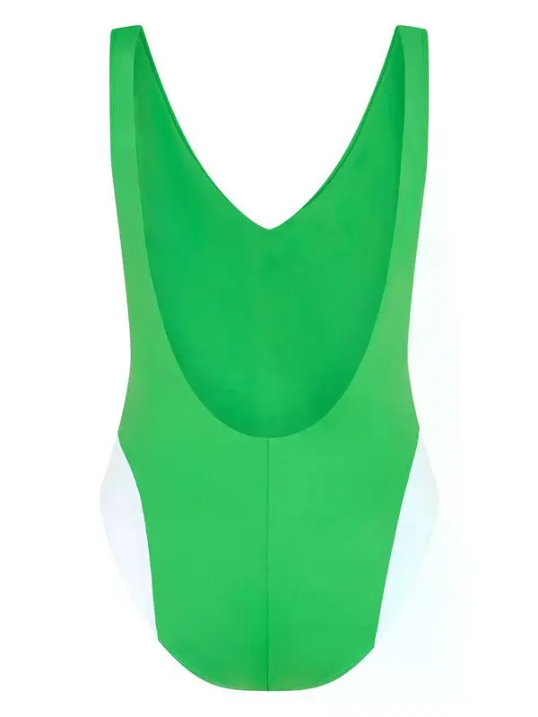 LET'S SWIM Plunging V-neck Shark-print Swimsuit - Green