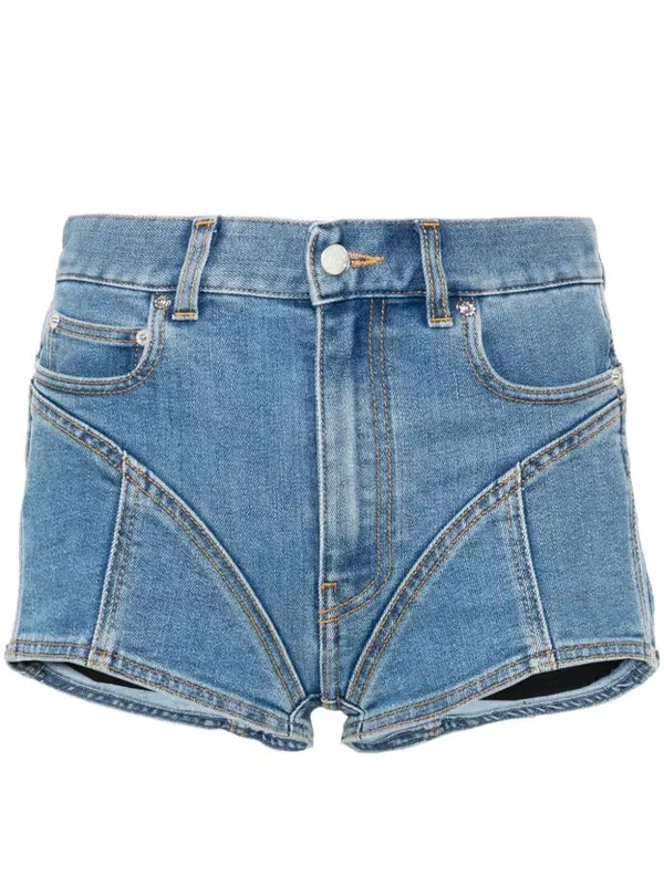 MUGLER Bi-material Denim Shorts - Blue