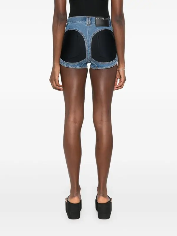 MUGLER Bi-material Denim Shorts - Blue