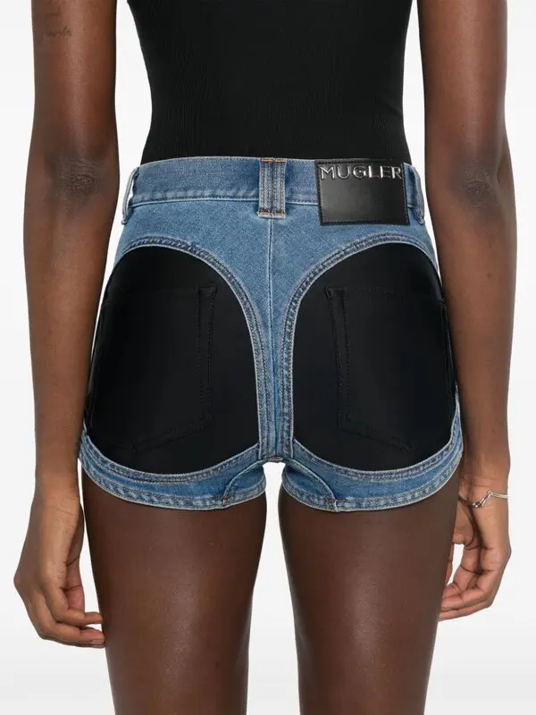 MUGLER Bi-material Denim Shorts - Blue