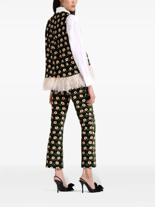 La DoubleJ Floral-print Cropped Trousers - Black