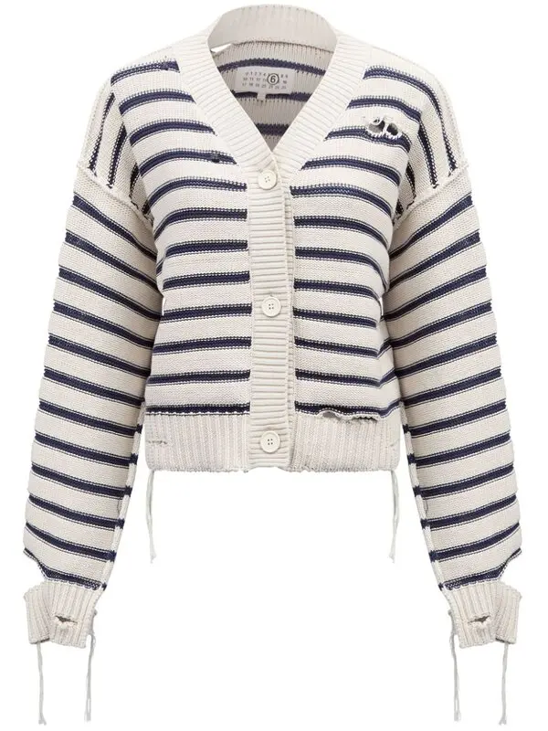 MAISON MARGIELA Striped Knit Cardigan - White