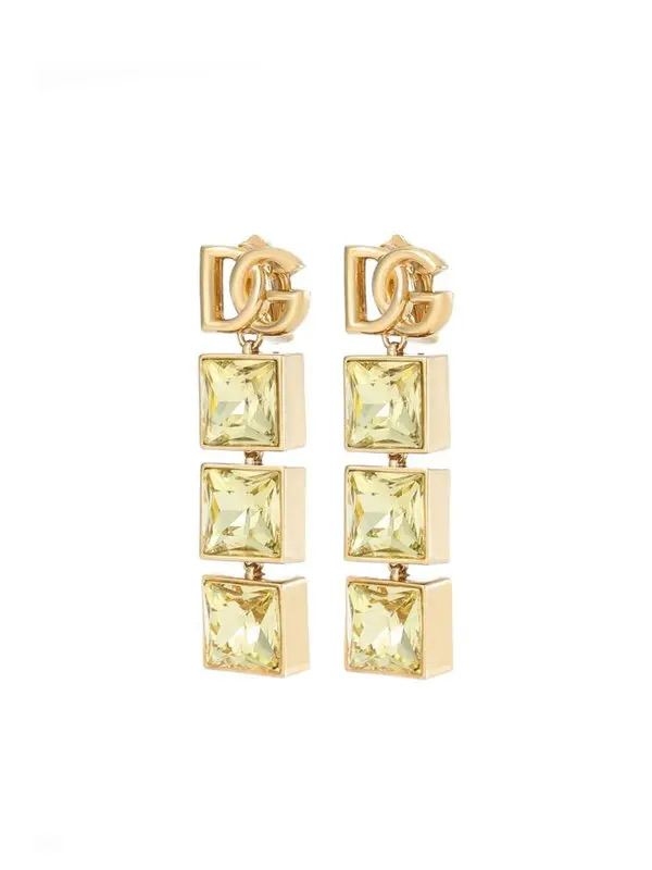 Dolce & Gabbana Logo-plaque Crystal Drop Earrings - Gold