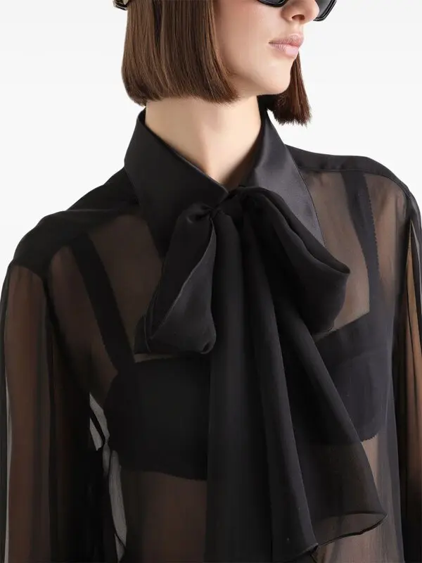 Dolce & Gabbana Pussy-bow Silk Chiffon Shirt - Black