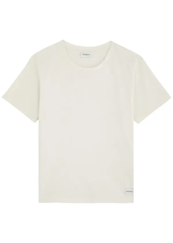 Saint Laurent Logo Cotton-blend T-shirt - Natural