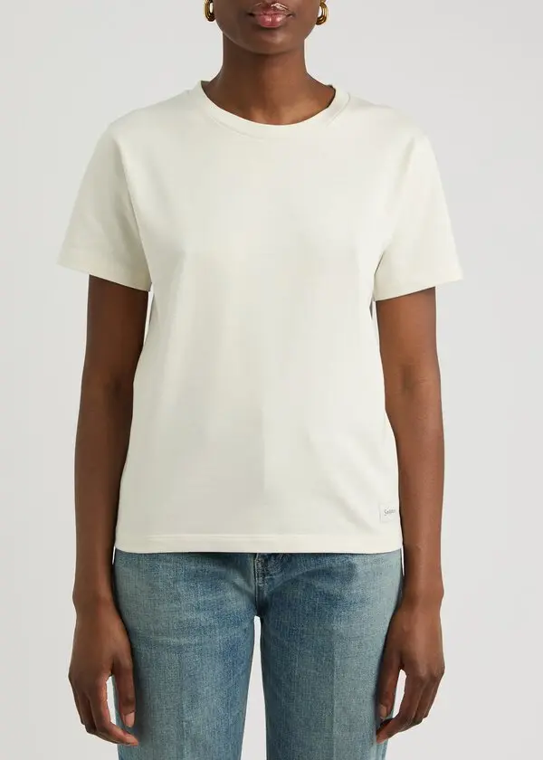 Saint Laurent Logo Cotton-blend T-shirt - Natural