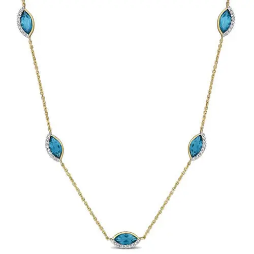 JULIANNA B. Birthstone And Diamond 14k Gold Necklace - Blue Topaz