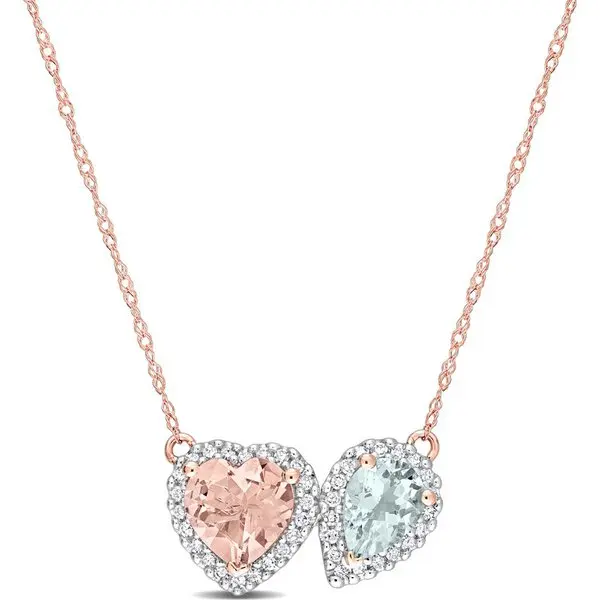 JULIANNA B. 10k Morganite Aquamarine Diamond Necklace - Rose Gold