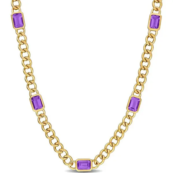 JULIANNA B. Birthstone Curb Link Station Necklace 14k - Amethyst