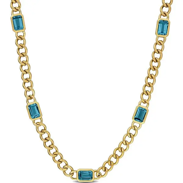 JULIANNA B. Birthstone Curb Link Station Necklace 14k - Blue Topaz