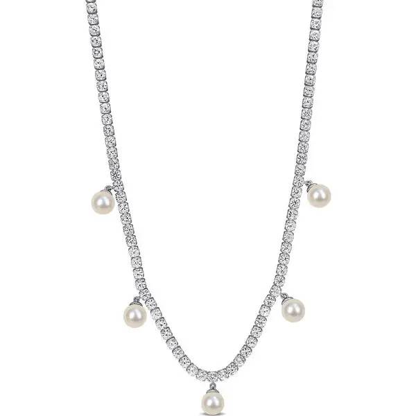 JULIANNA B. Pearl And Lab-created White Sapphire Charm Necklace - Sterling Silver