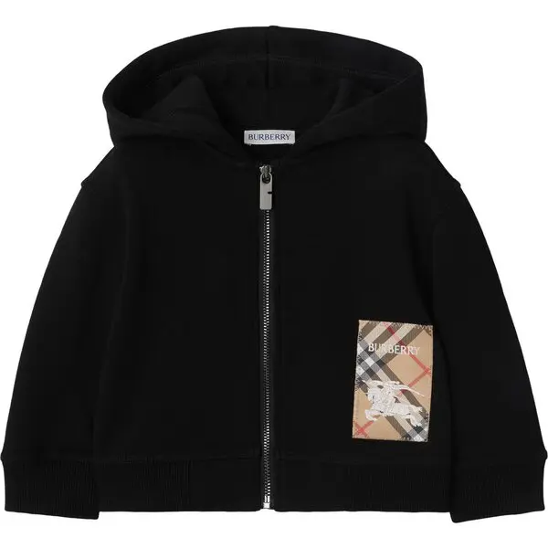 Burberry Check Label Cotton Zip Hoodie - Black