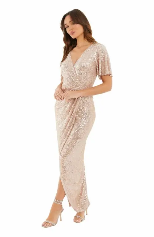 quiz black and gold sequin embellished maxi dress Sequin Embellished V Neck Maxi Dress - Black/Gold main image 1