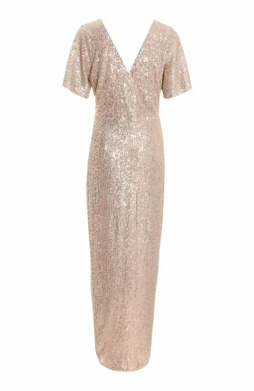 Quiz Sequin Wrap Batwing Maxi Dress In Neutral - 30% Off | Editorialist