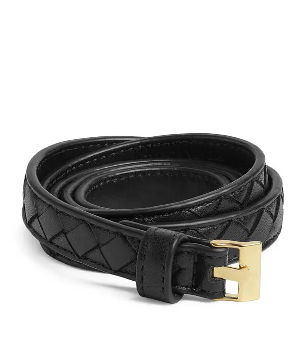 Bottega Veneta Thin Intrecciato Leather Watch Belt - Black
