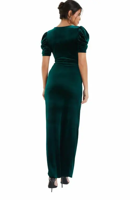 QUIZ Velvet Maxi Dress With Puff Sleeves
