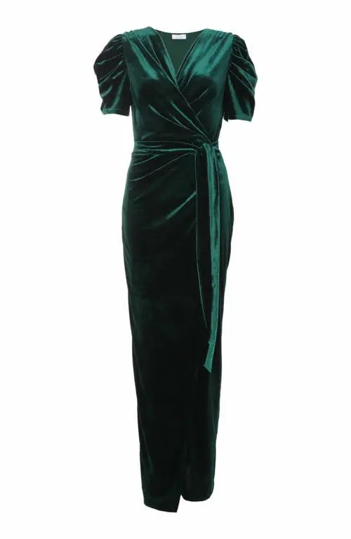 QUIZ Velvet Maxi Dress With Puff Sleeves