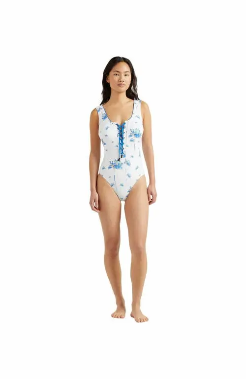 Vilebrequin Herbier Shiny Jersey Lace-up One-piece Swimsuit - Off-white