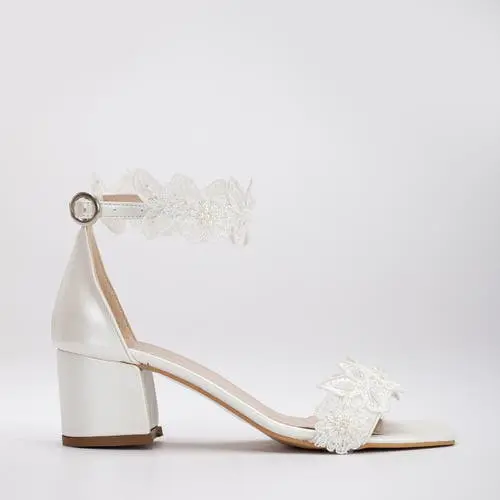 FOREVER & ALWAYS SHOES Dana Lace Bridal Low Heel Sandals - Ivory