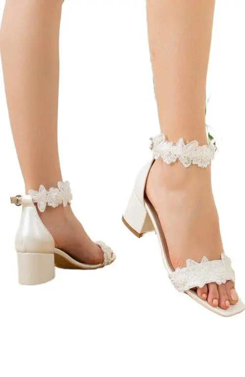 FOREVER & ALWAYS SHOES Dana Lace Bridal Low Heel Sandals