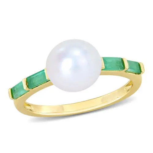 JULIANNA B. Cultured Pearl & Gemstone Stacked 10k Gold Ring - Emerald/yellow Gold