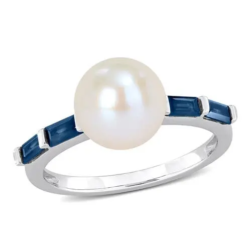 JULIANNA B. Cultured Pearl & Gemstone Stacked 10k Gold Ring - Sapphire/white Gold