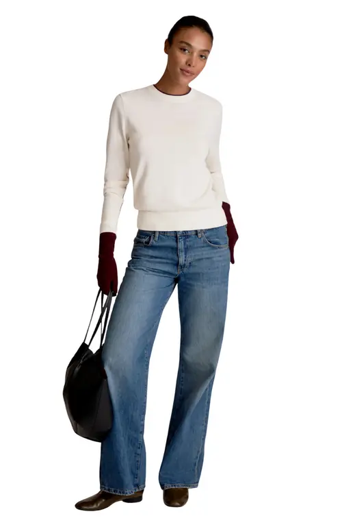 M.M.LAFLEUR Kit Light Merino Contrast Sweater - Garnet/ivory