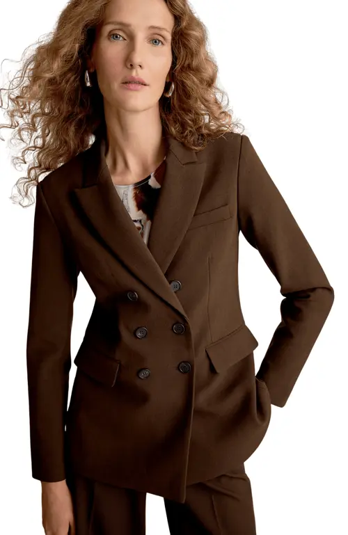 M.M.LAFLEUR Luxe Flex Suiting Double-breasted Blazer - Chocolate Torte Melange