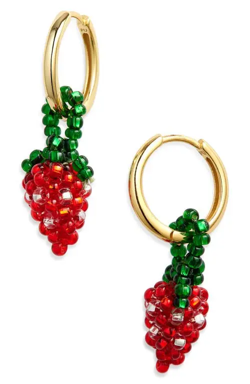 PURA UTZ Beaded Charm Drop Hoop Earrings - Red / Green